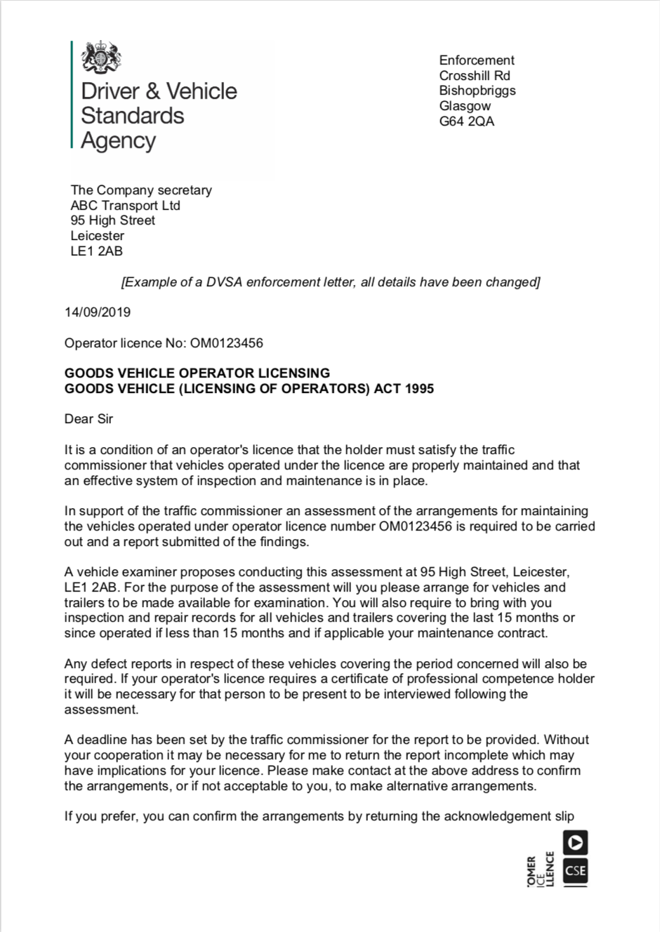 DVSA enforcement letter – Audit of operator’s records – Hire Hirett